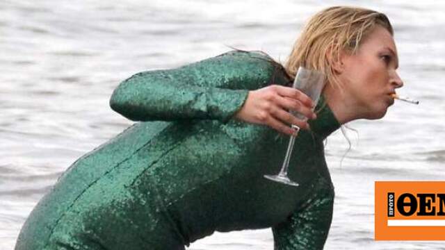 Kate Moss emerges from the Thames