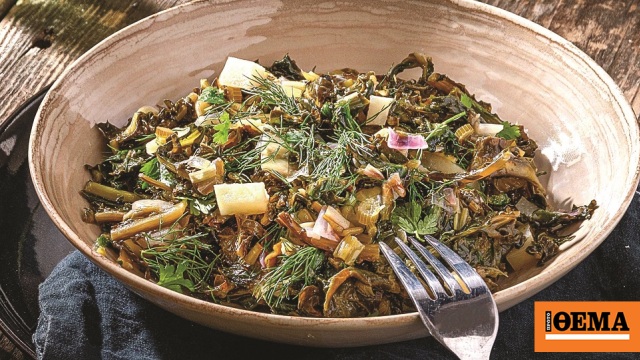 Άγρια χόρτα σιγομαγειρεμένα με ελαιόλαδο και λεμόνι