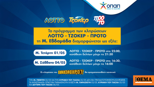 To ωράριο λειτουργίας των καταστημάτων ΟΠΑΠ τη Μ. Εβδομάδα και το Πάσχα