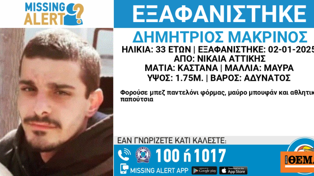Συναγερμός στη Νίκαια: Εξαφανίστηκε 33χρονος