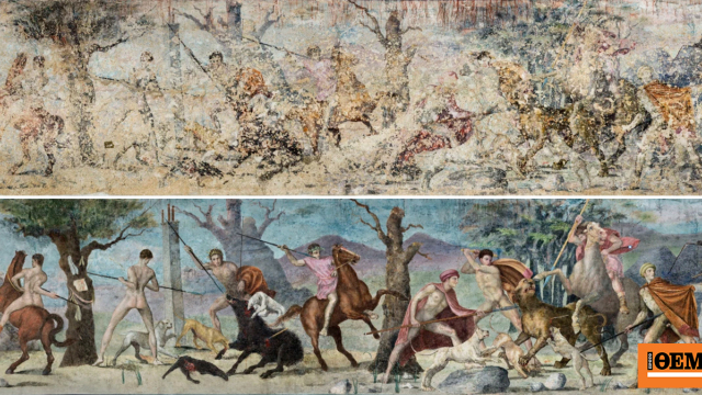 Δείτε πως ήταν η τοιχογραφία με το κυνήγι από τον τάφο του Φιλίππου Β ...